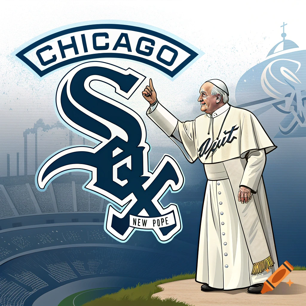 Illustration of Pope Francis standing in front of the Chicago White Sox ...
