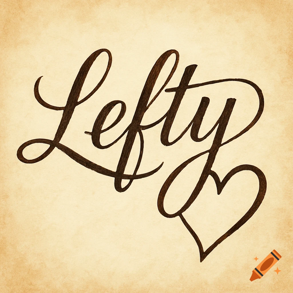 Cursive text saying Lefty with a heart on a textured background. on Craiyon