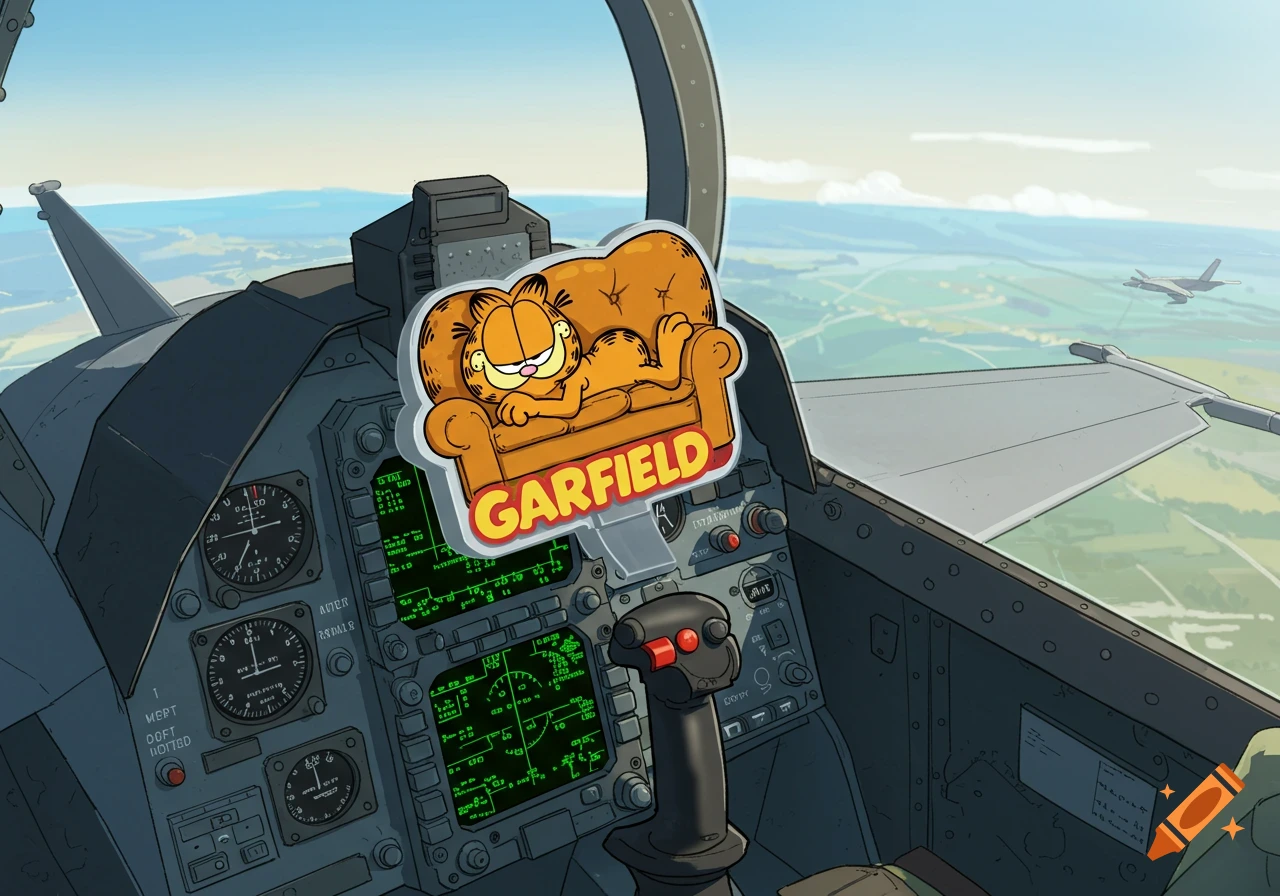Illustration of a Garfield clip art graphic on the dashboard of a ...