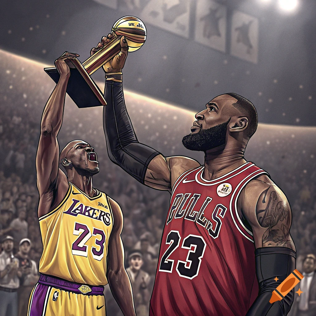 Illustration of Lebron James holding a trophy over Michael Jordan. on ...