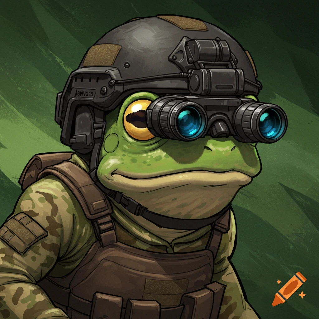 Illustration of a frog wearing a combat helmet with night vision ...