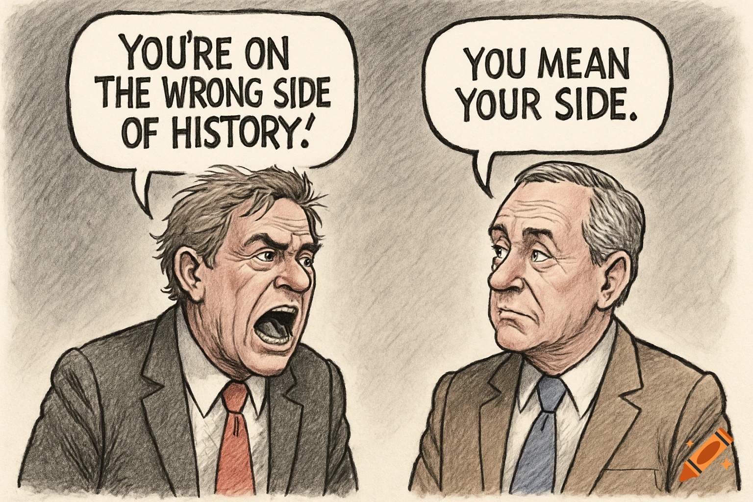Political cartoon drawing of two men in suits arguing with speech ...