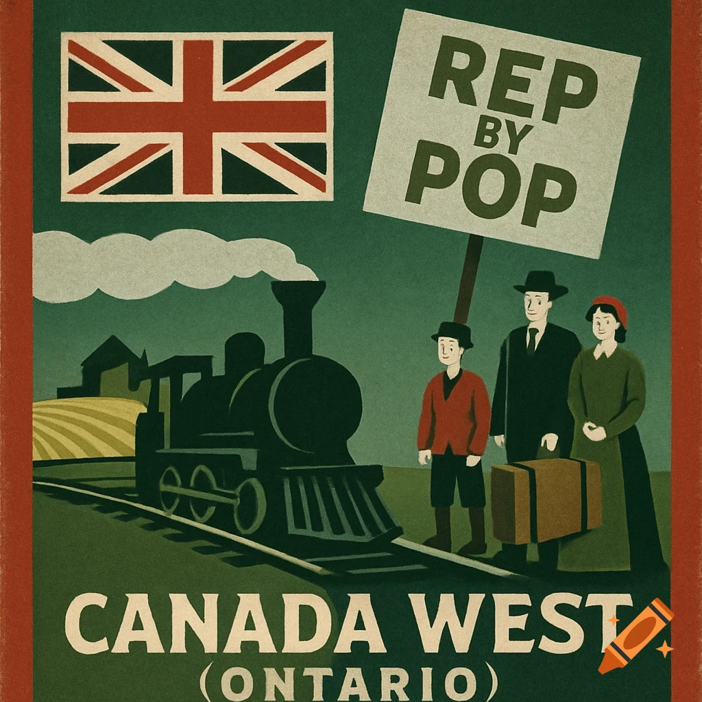 Vintage-style poster for Canada West (Ontario) with train, family ...
