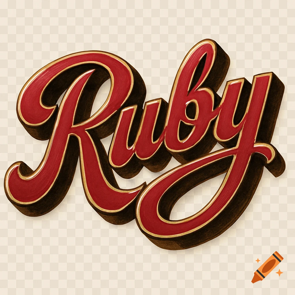 3D retro typography spelling 'Ruby' in red and gold on Craiyon