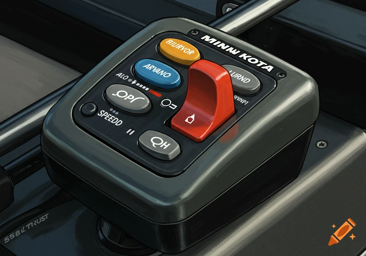 Close-up illustration of a trolling motor speed switch control panel ...