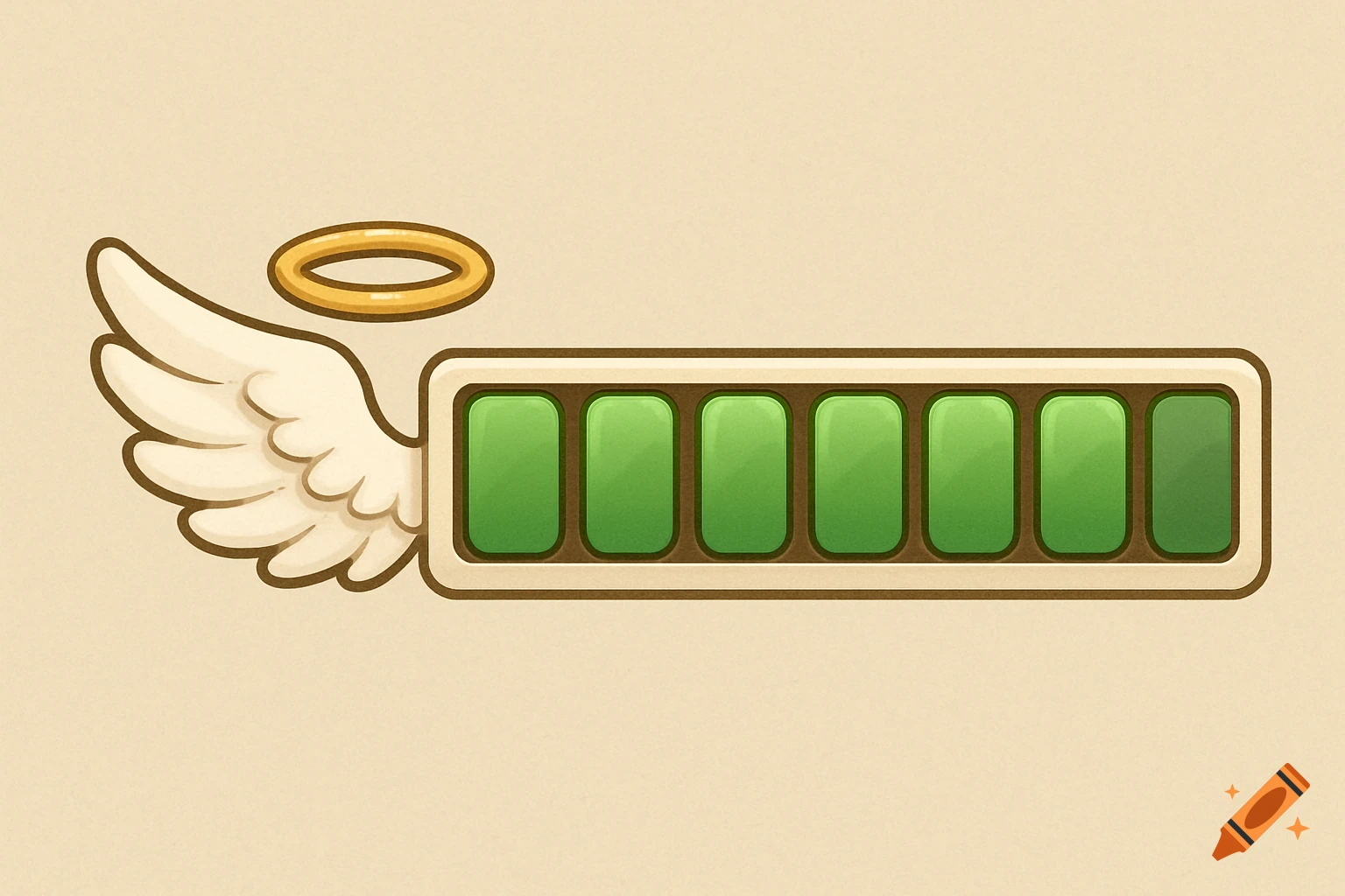 A horizontal health bar with six green segments, an angel wing, and a ...