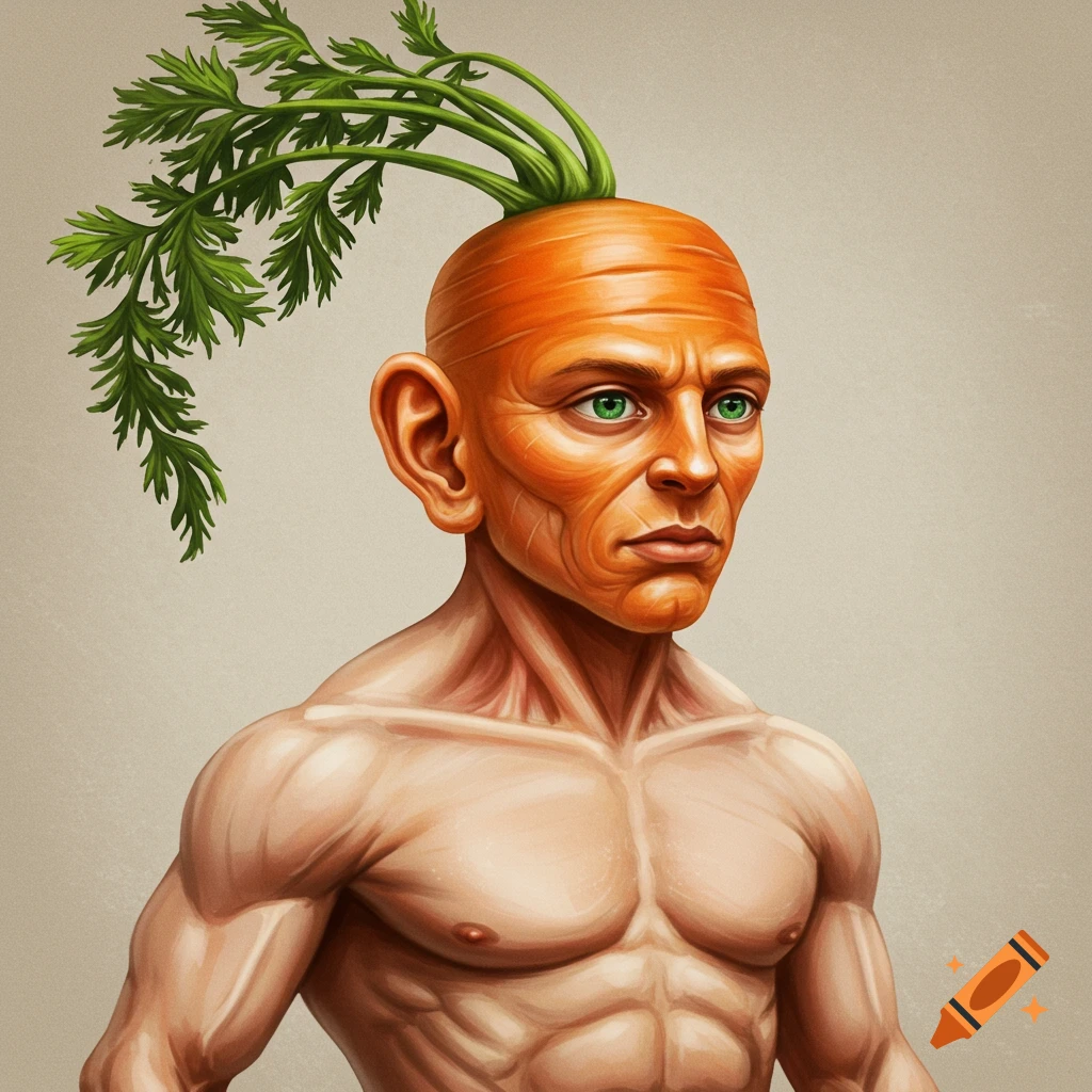 Illustration of a muscular person with a carrot head and greens for ...