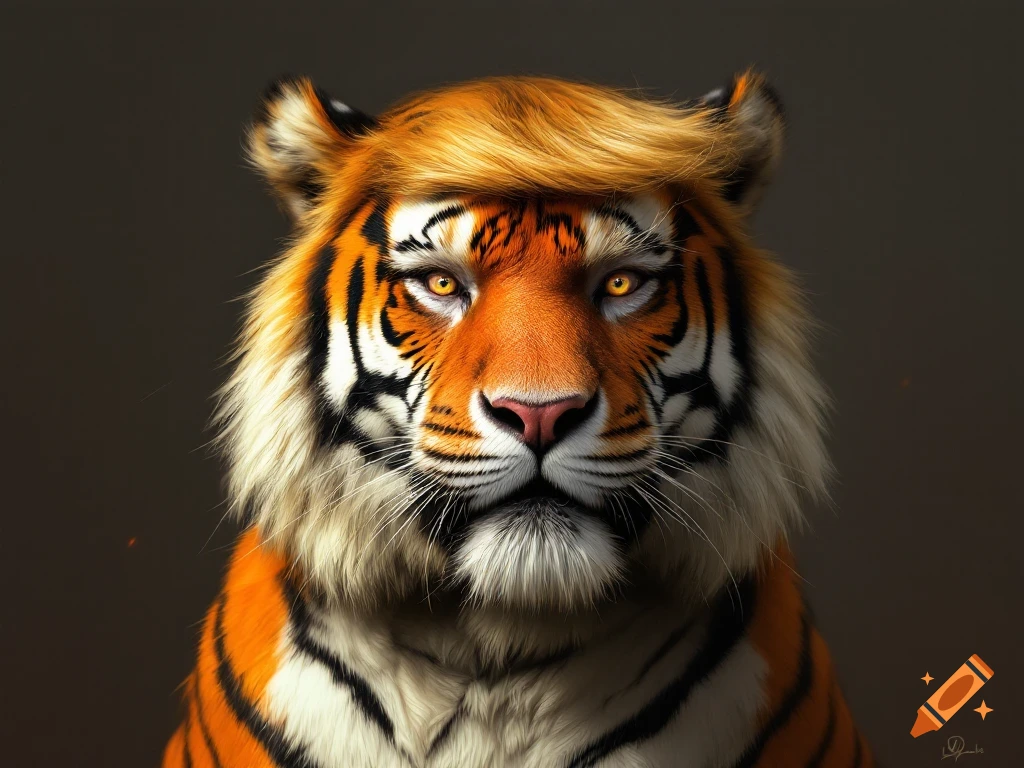 A realistic portrait of a tiger with a blonde comb-over hairstyle. on ...