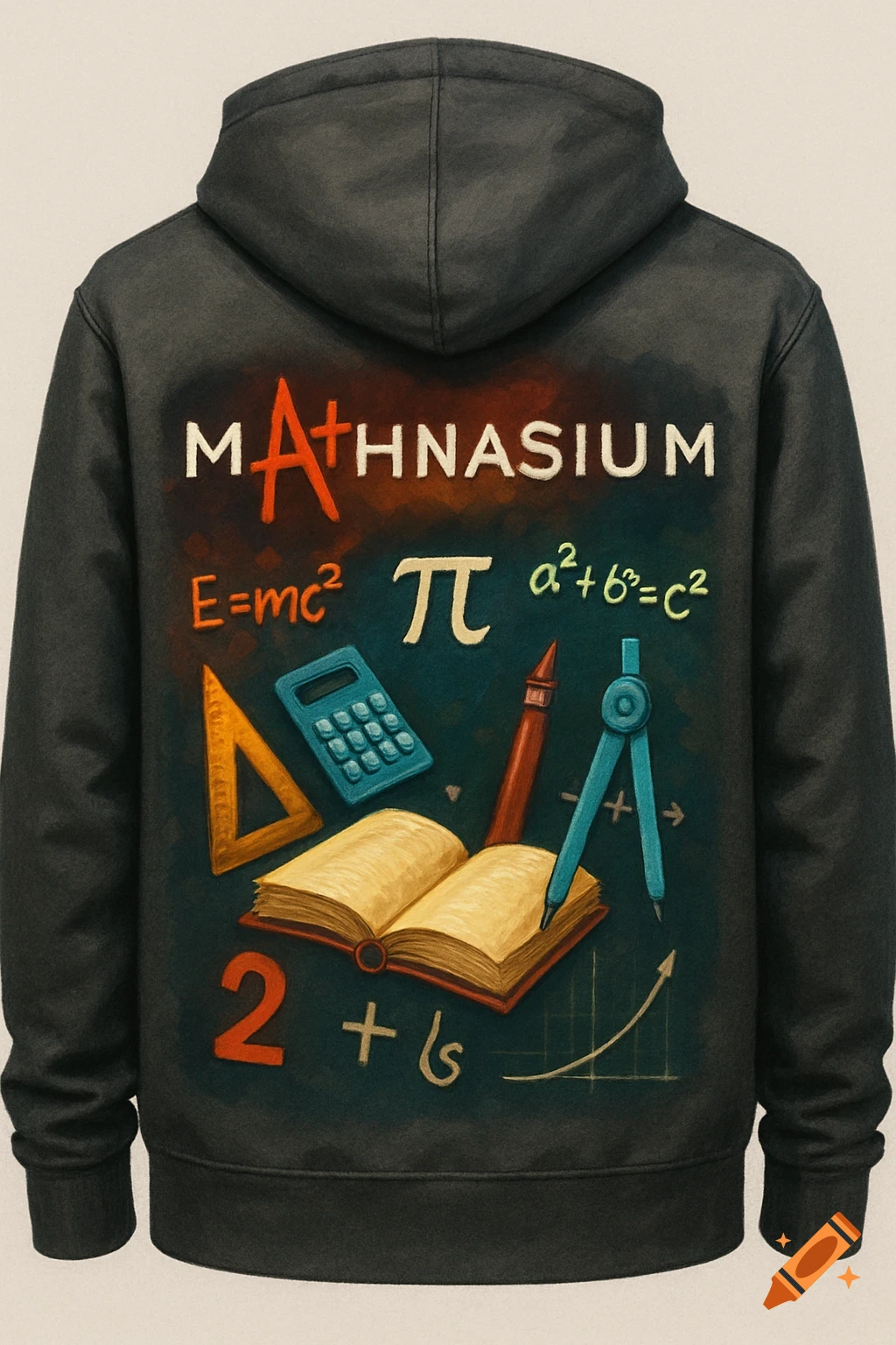 Back of a dark grey hoodie with math symbols, formulas, and tools ...