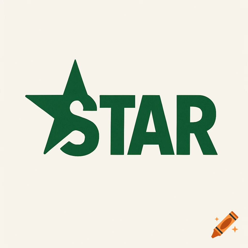 Green logo with a star symbol and the word STAR. on Craiyon