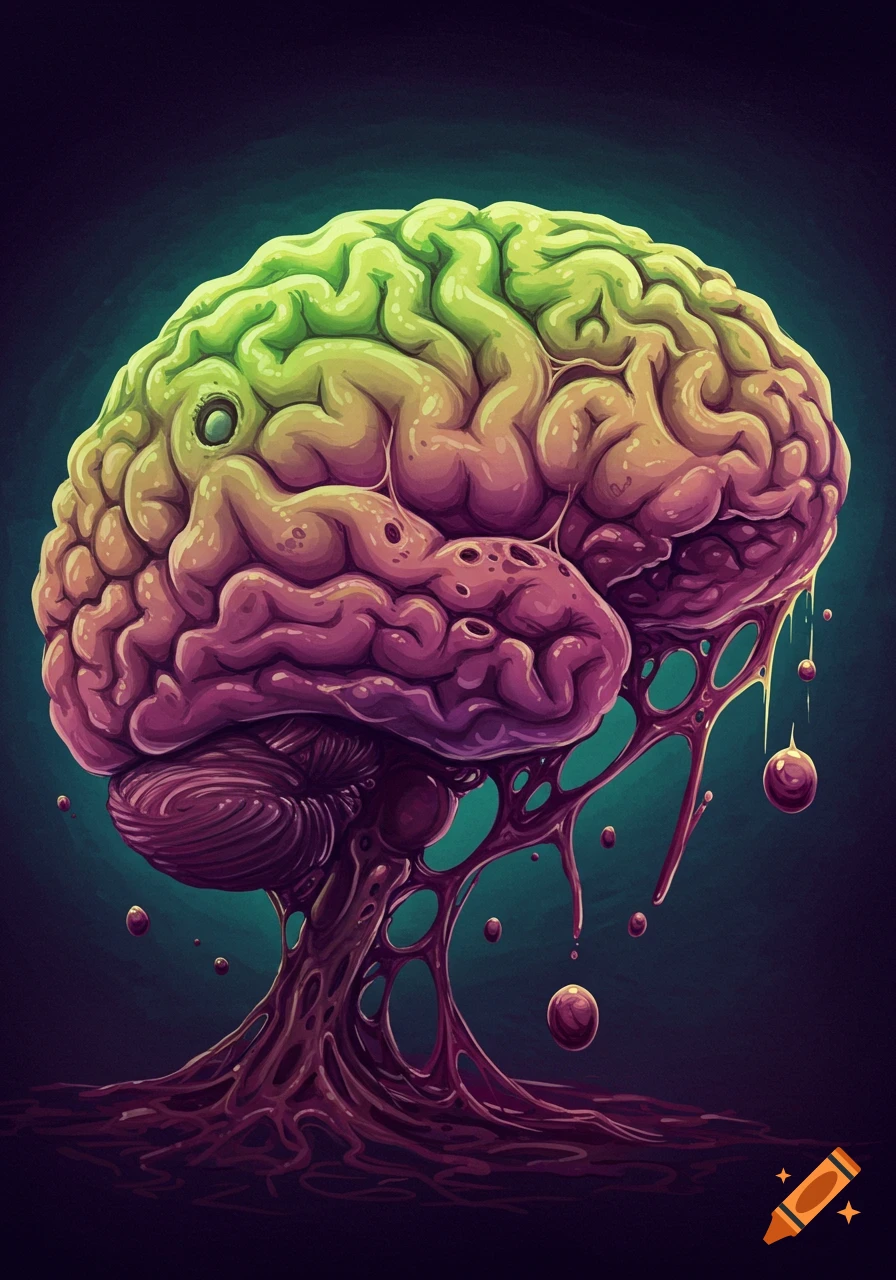 Stylized illustration of a melting brain on a root system. on Craiyon