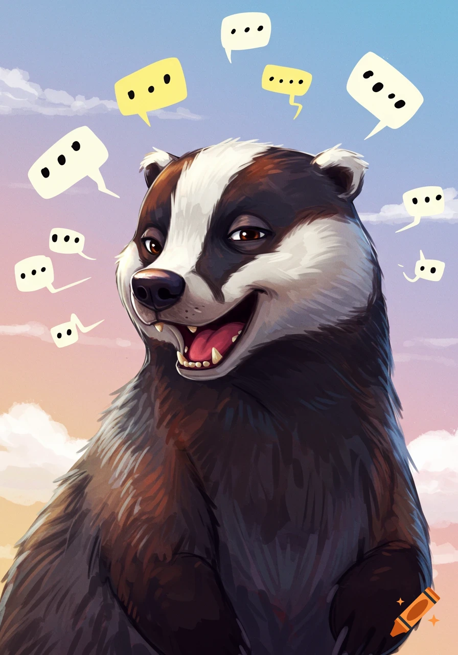 Illustration of a happy badger with speech bubbles above its head. on ...