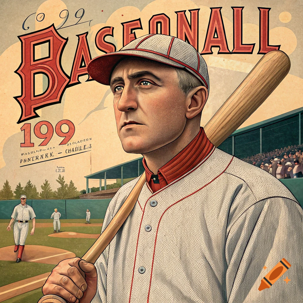 Illustration of a baseball player in a 1920s style magazine cover. on ...