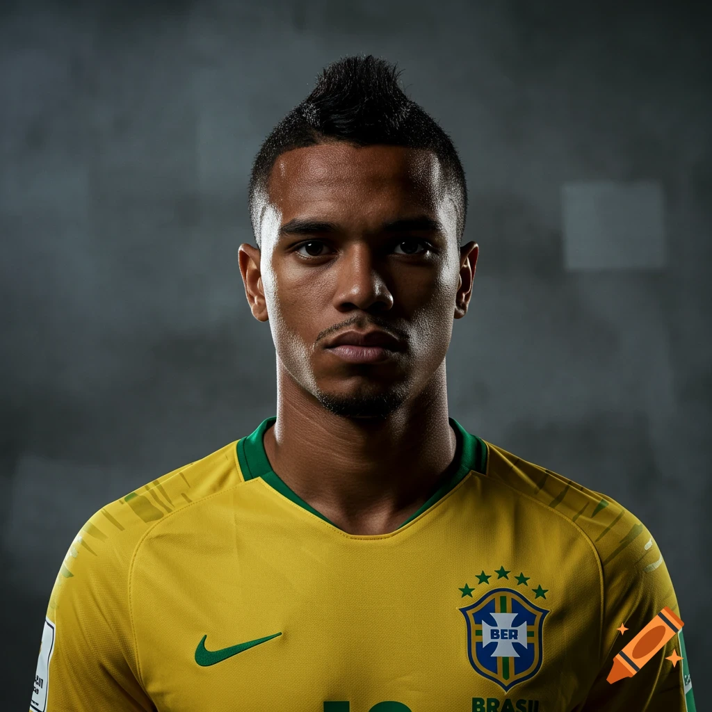 Headshot of a man with a mohawk wearing a yellow and green Brazilian ...