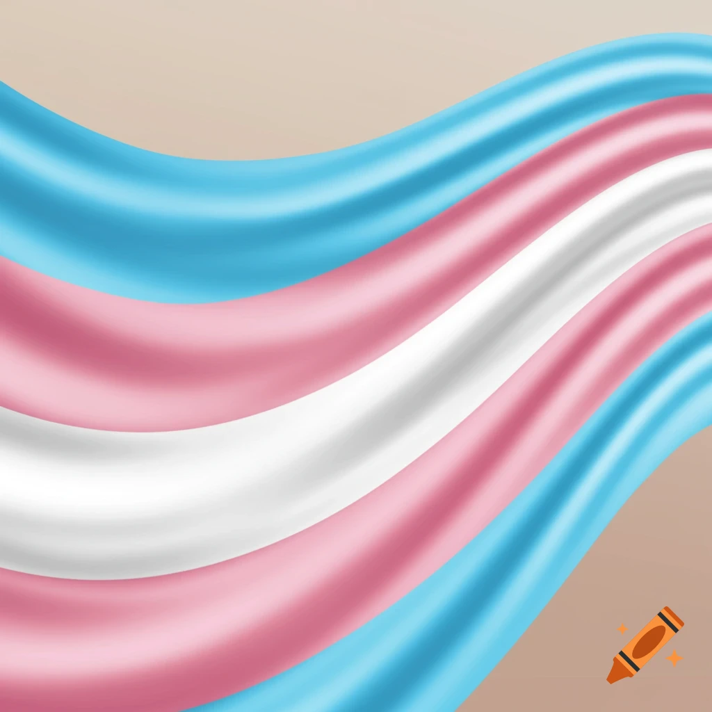 A waving transgender flag with blue, pink, and white stripes. on Craiyon