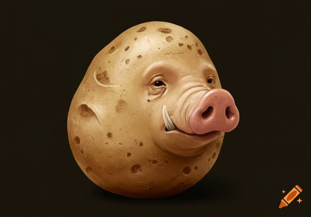 A realistic illustration of a potato with a pig's face. on Craiyon