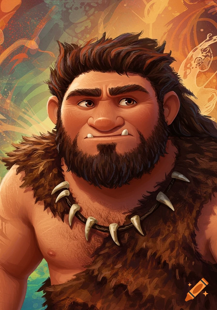 Stylized close-up portrait of the cartoon character Grug Crood on Craiyon