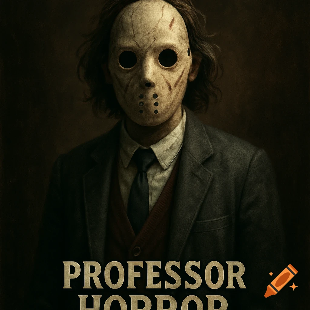 A person wearing a distressed hockey mask and suit, with 'Professor ...