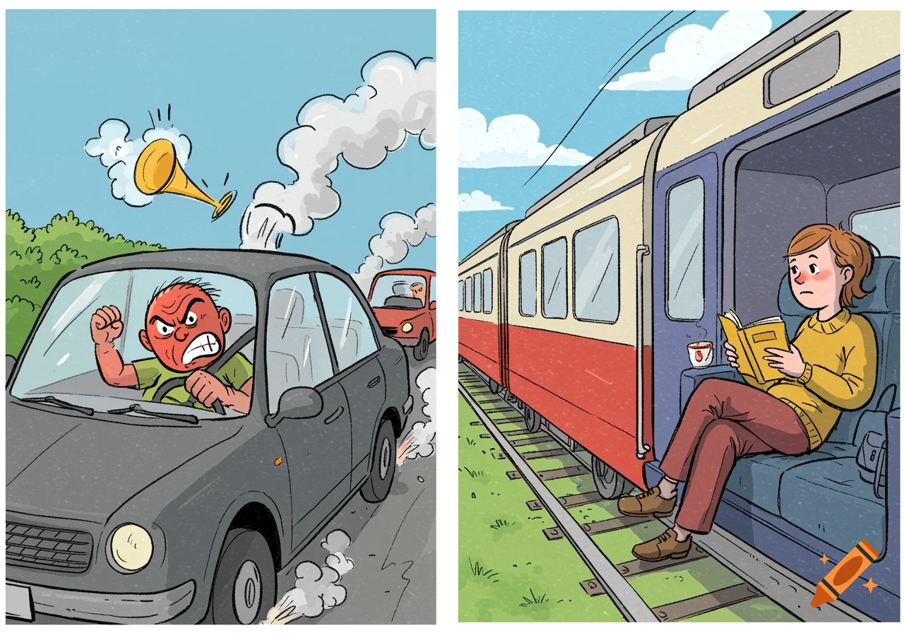 Clip art showing a frustrated driver in traffic next to a relaxed ...