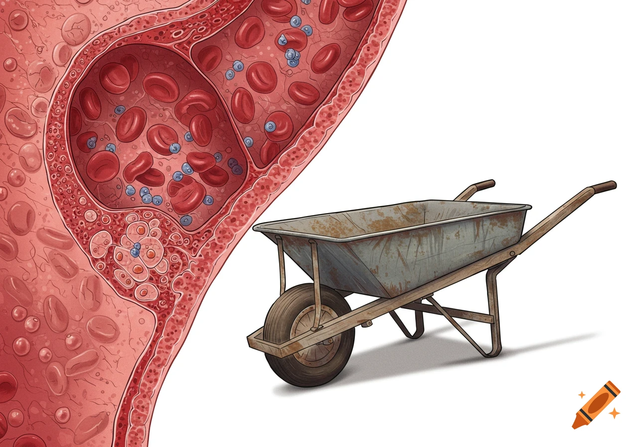 Illustration of a blood vessel cross-section next to a wheelbarrow. on ...