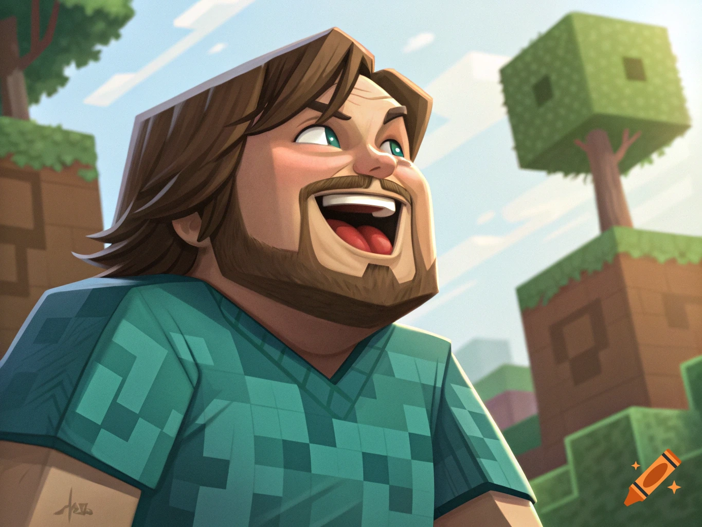 Cartoon illustration of a person resembling Jack Black in a Minecraft ...