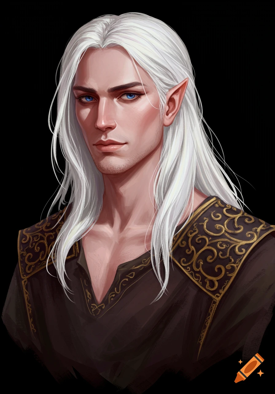 Portrait of a handsome fantasy character with long white hair and ...