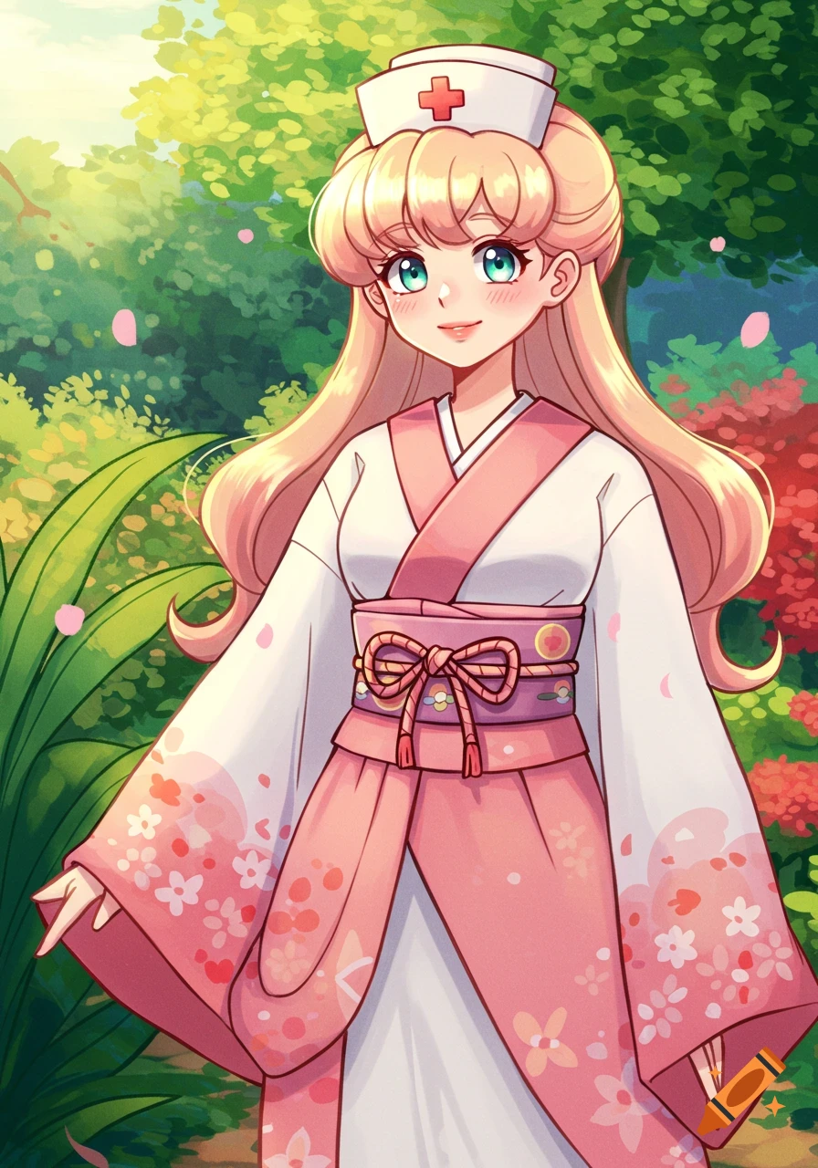 Anime character resembling Nurse Joy in nurse hat and pink and white ...