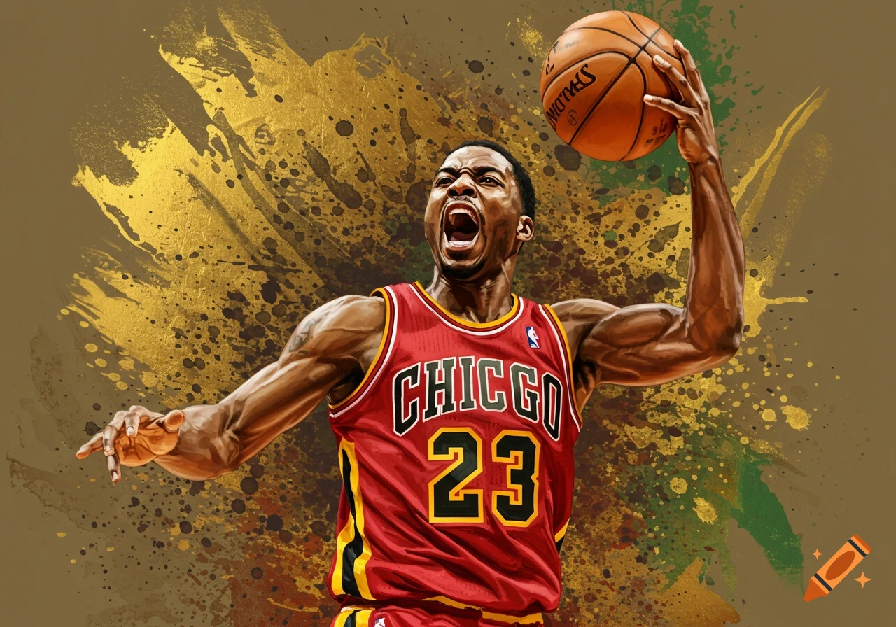 Airbrush painting of a basketball player in a red Chicago #23 jersey ...
