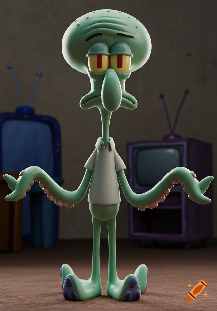 3D render of Squidward from SpongeBob SquarePants standing in a room ...