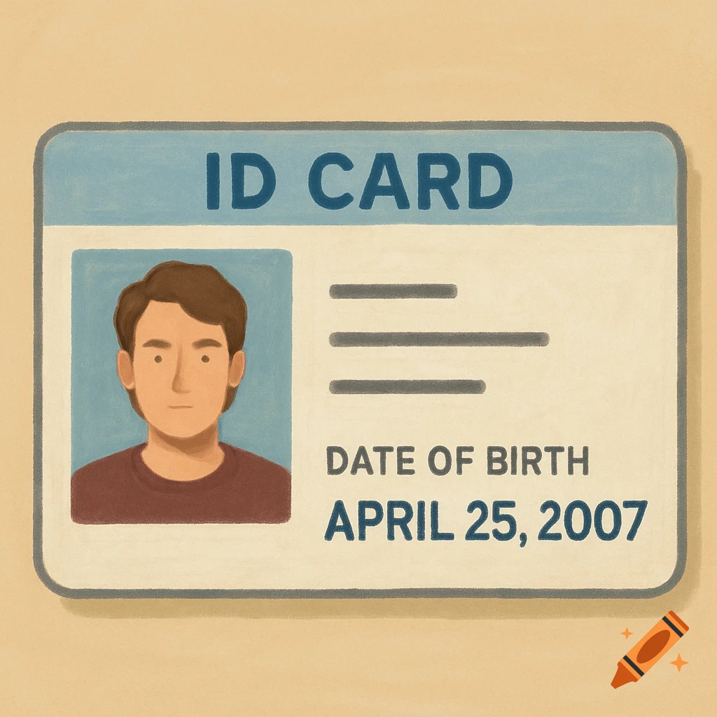 Illustration of an ID card with a simple portrait and the date April 25 ...