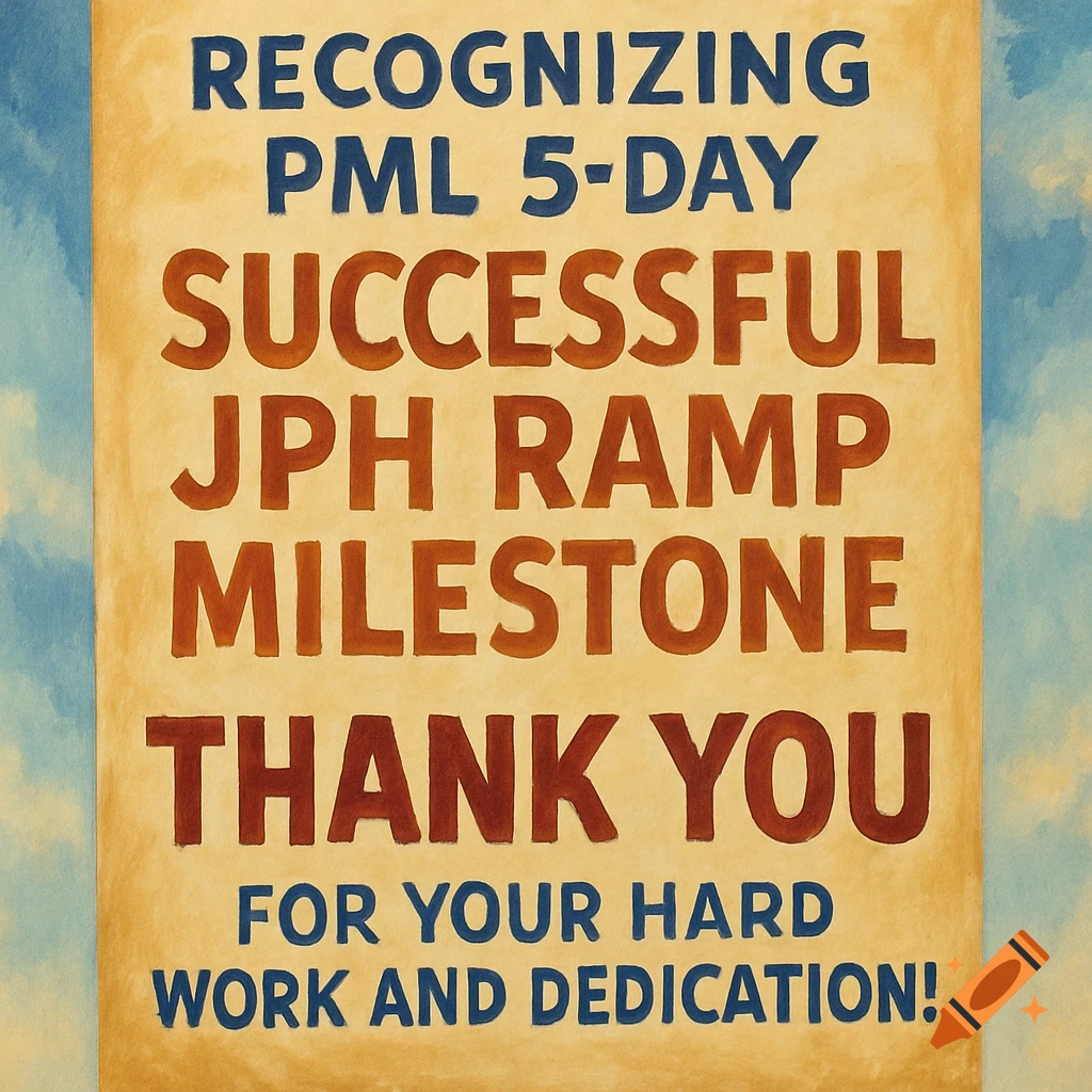 A poster with text saying "Recognizing PML 5-Day Successful JPH Ramp ...