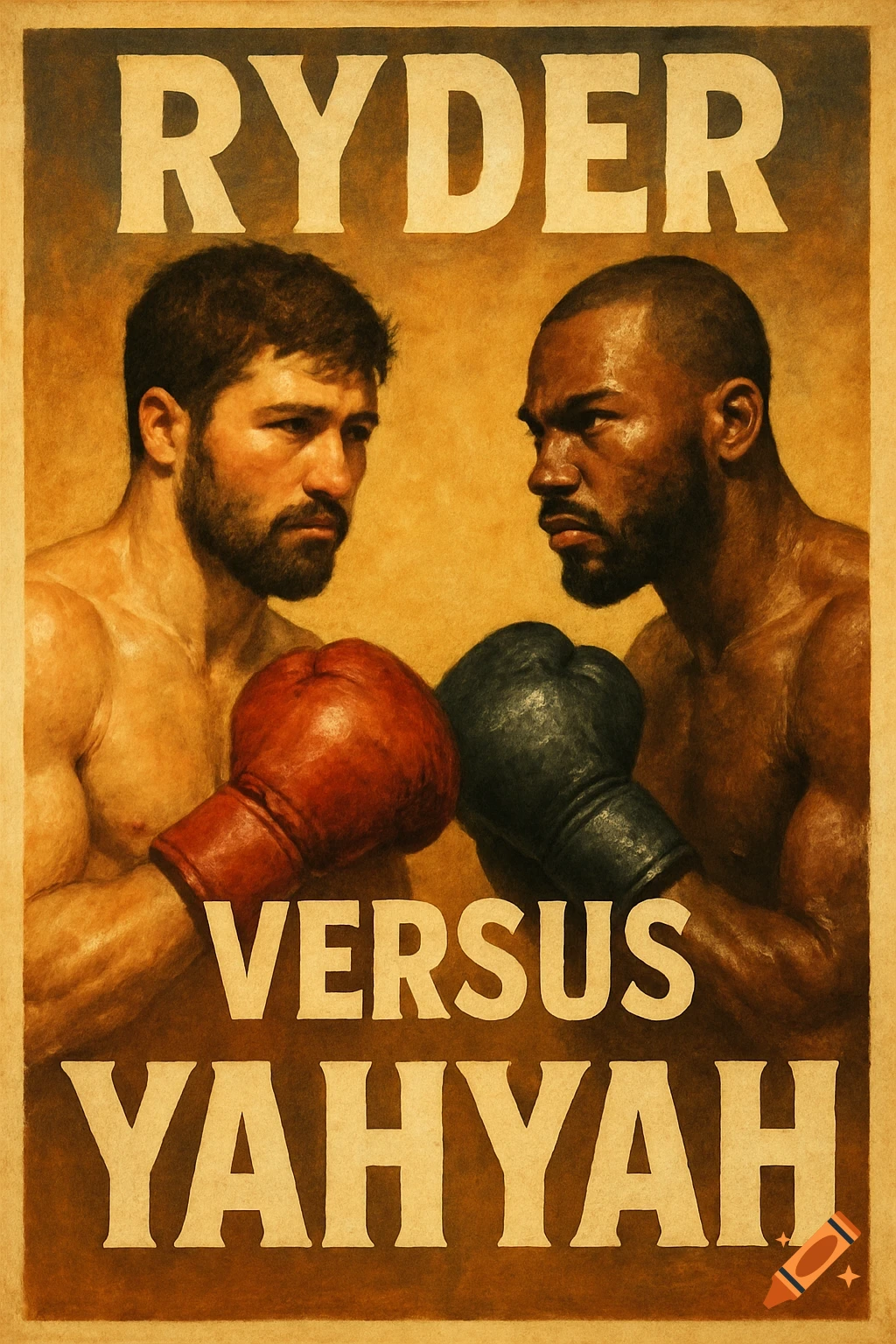 Painterly poster of two boxers facing each other, with text 'Ryder ...