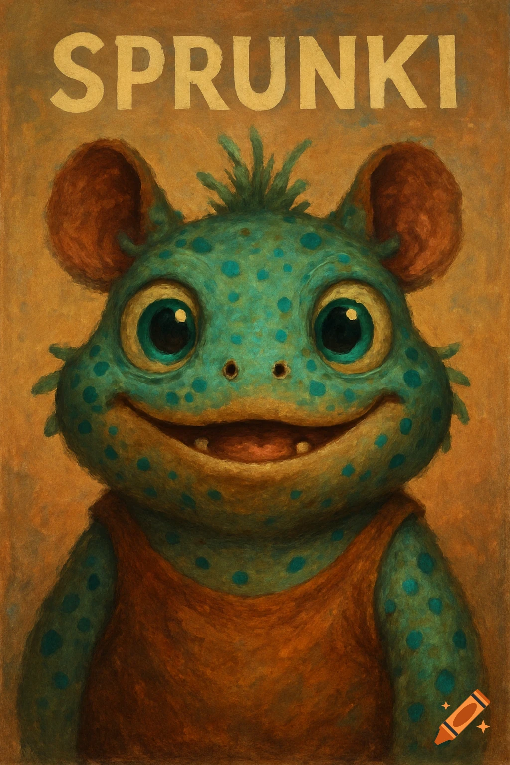 Portrait illustration of a cute teal and orange spotted monster ...