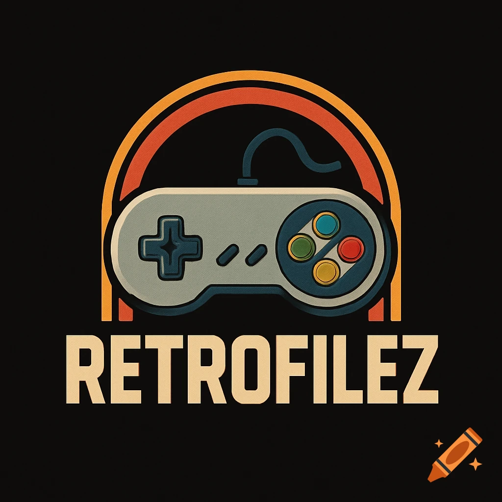 Retro gaming logo with controller and text RETROFILEZ on Craiyon