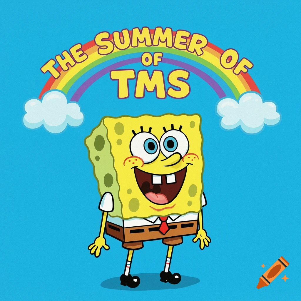 Cartoon image of Spongebob Squarepants under a rainbow with the text ...