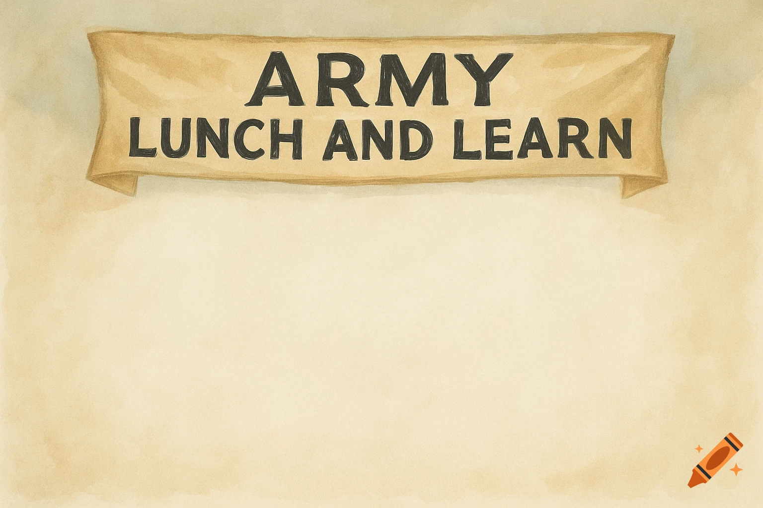 Watercolor illustration of a banner saying ARMY LUNCH AND LEARN on Craiyon