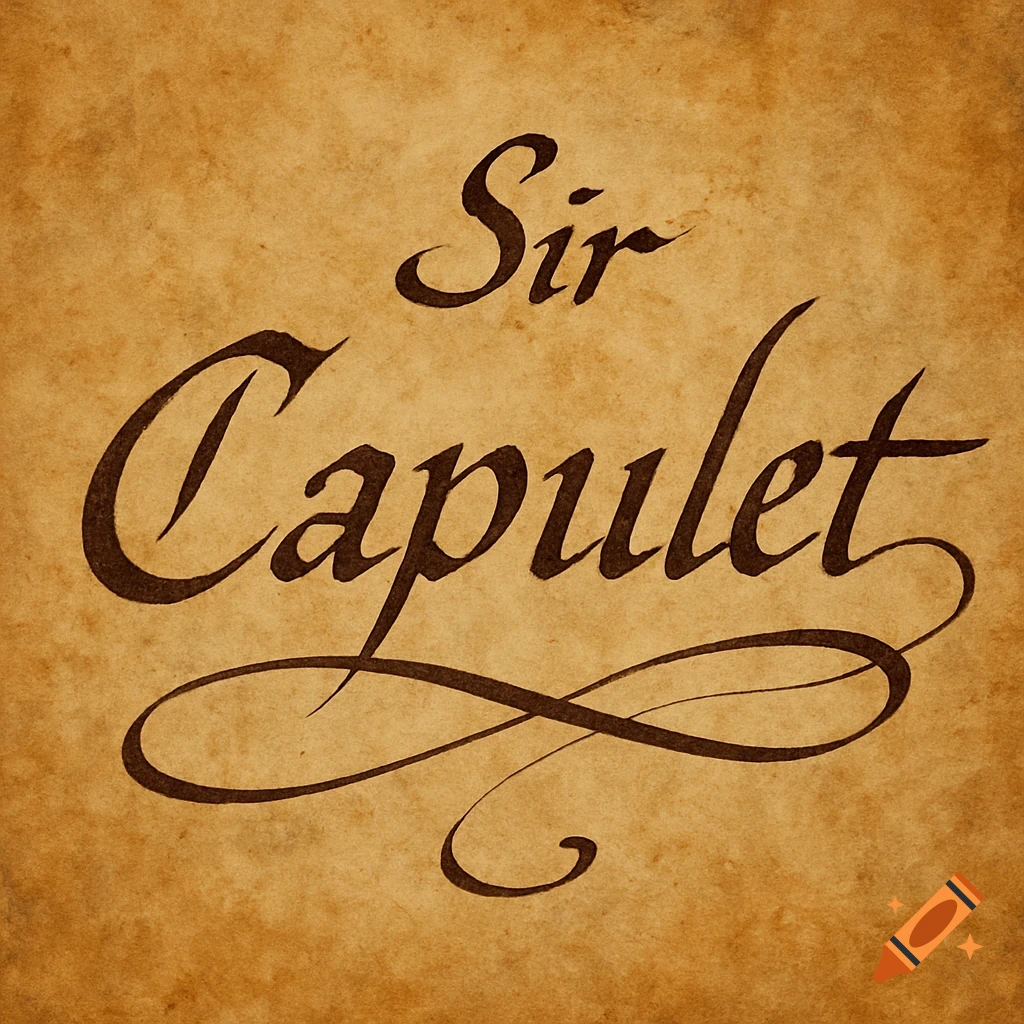 Calligraphic text 'Sir Capulet' on aged parchment. on Craiyon