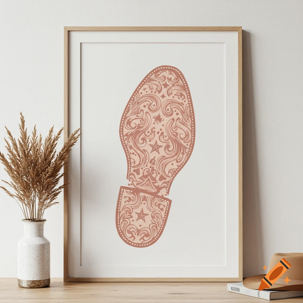 Framed art print of a boot sole with intricate Western patterns in ...
