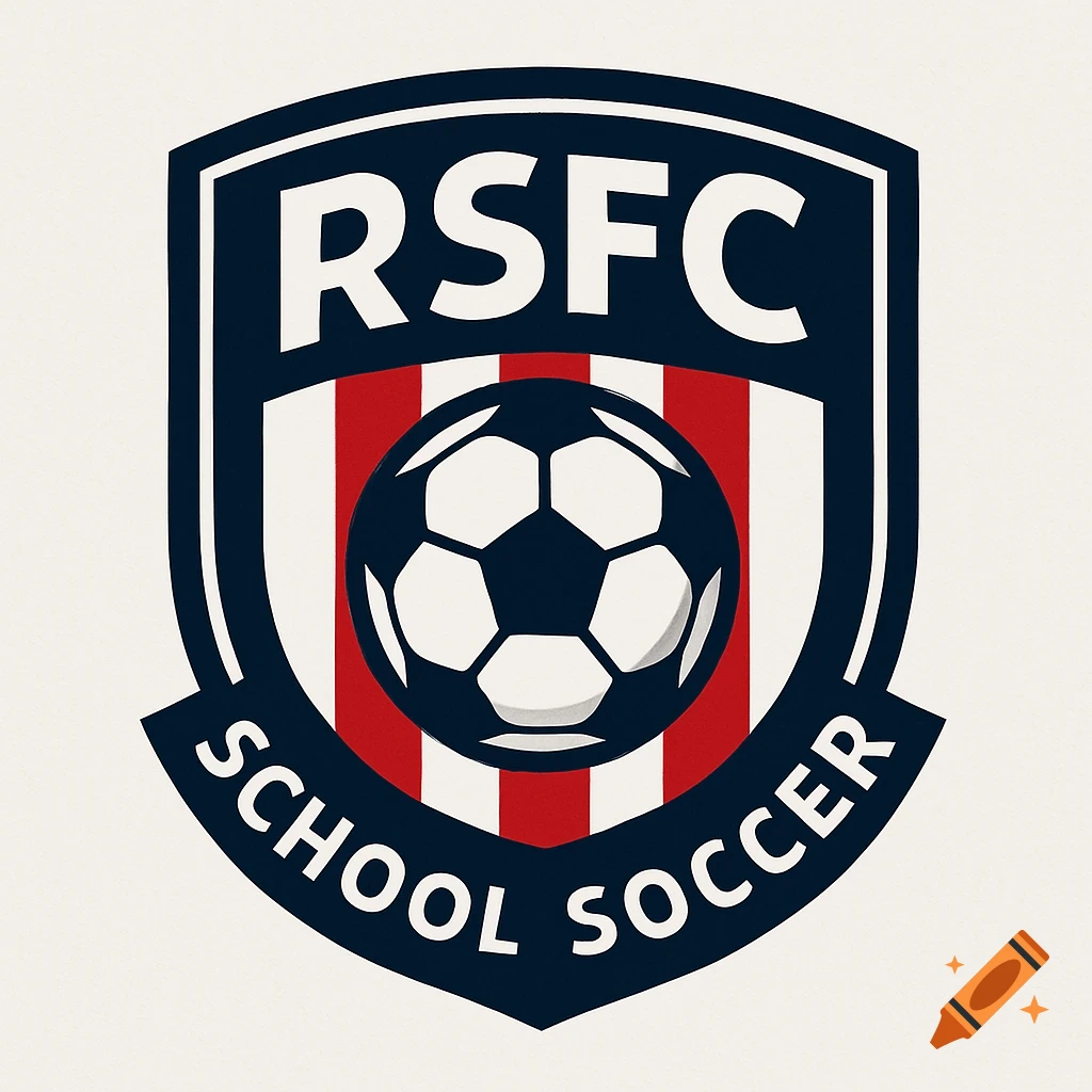 Shield logo for RSFC School Soccer with a soccer ball and red and white ...