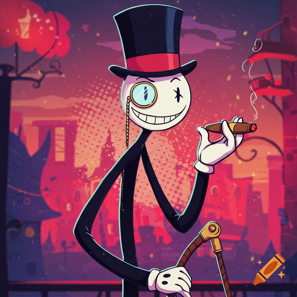 Cartoon stickman with a top hat and monocle holding a cigar in a ...