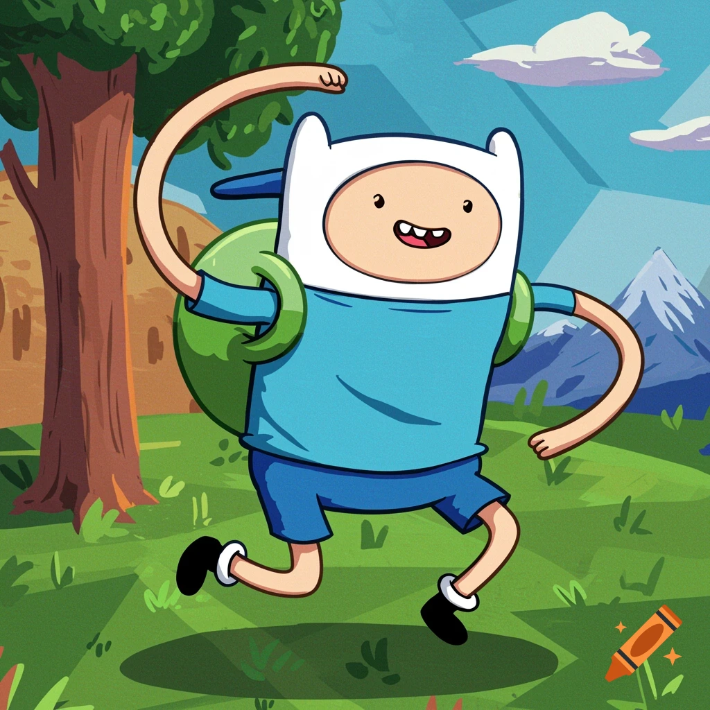 Finn from Adventure Time running in a field. on Craiyon