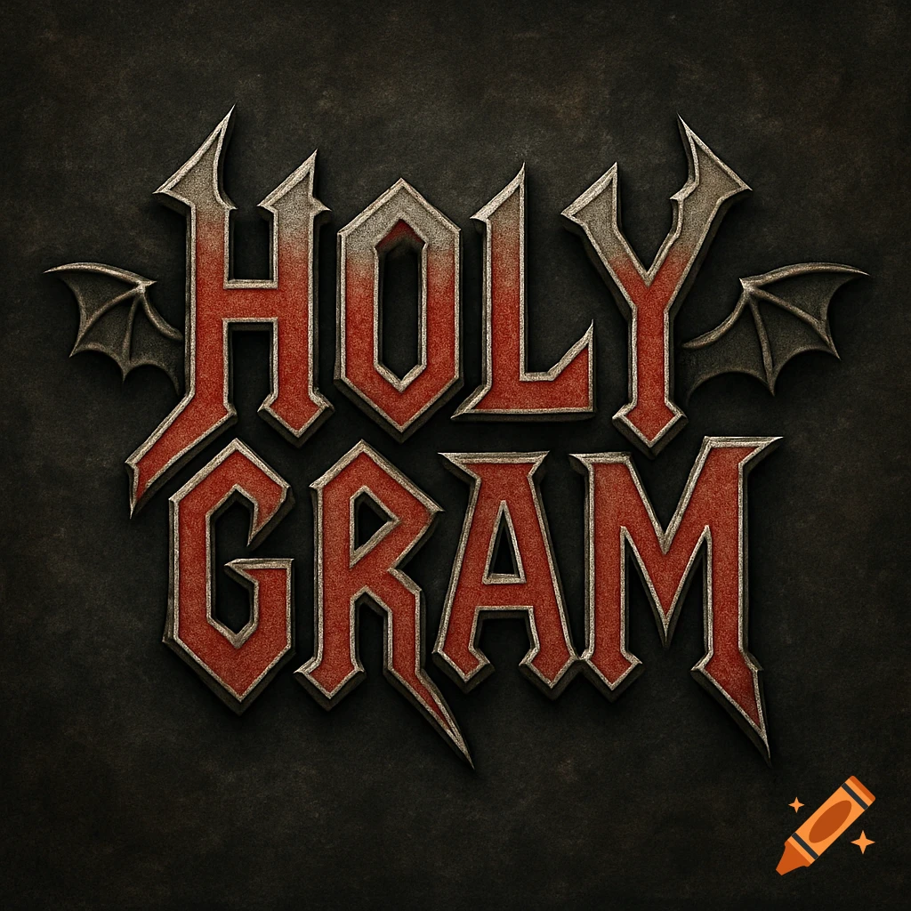 Metal style logo for 'Holy Gram' with bat wings. on Craiyon