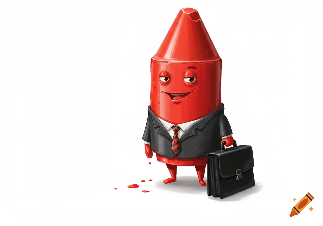 A red crayon character wearing a suit and holding a briefcase. on Craiyon