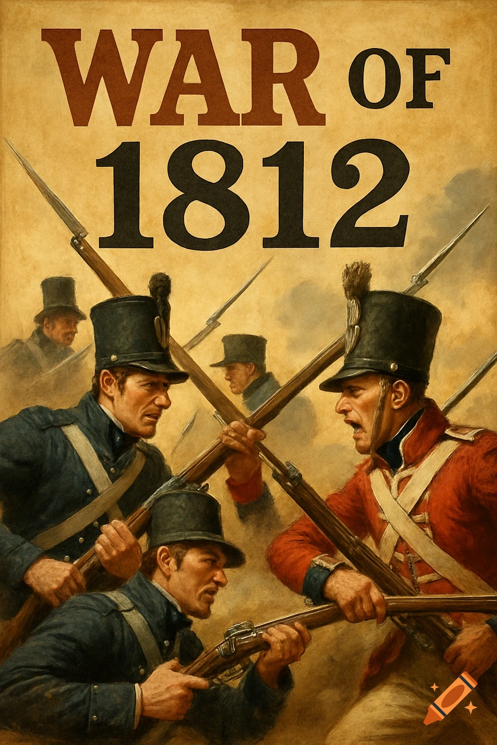 Painted poster for the War of 1812 showing soldiers with muskets. on ...