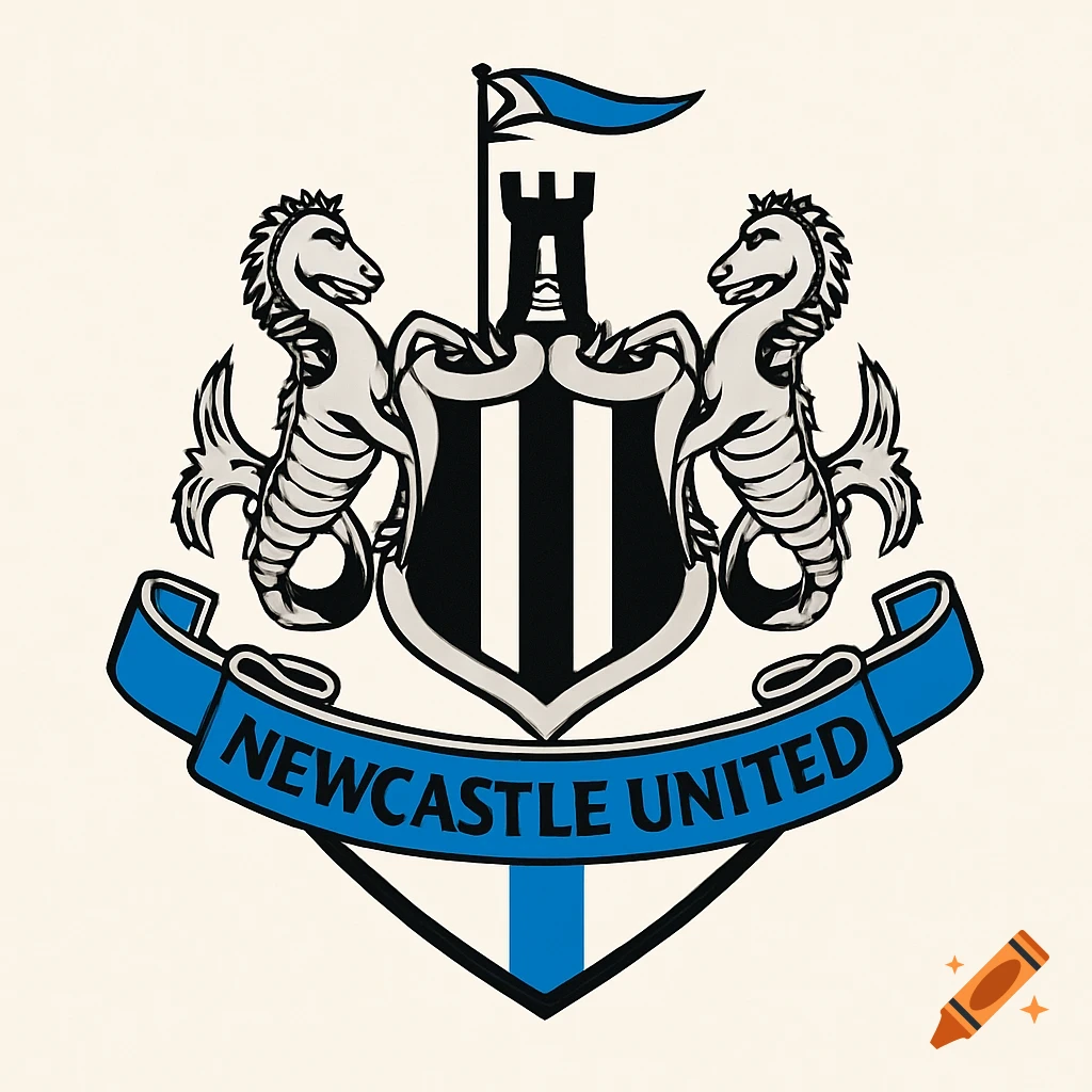 A logo featuring two sea horse-like creatures holding a shield with ...