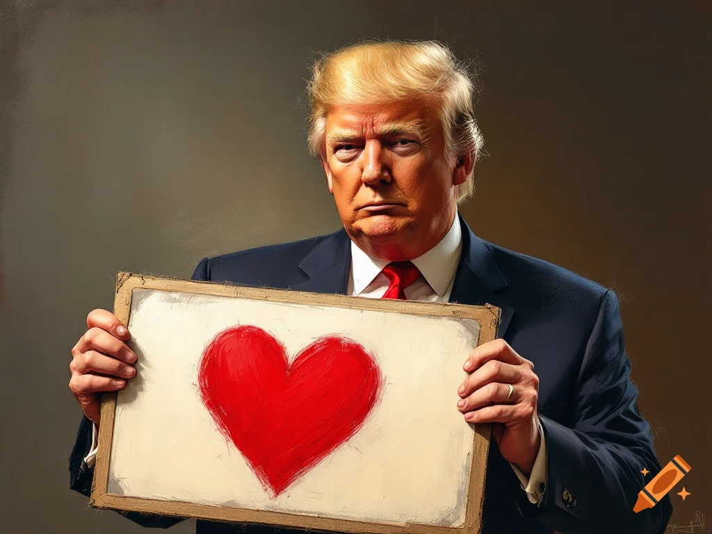 Illustration of a man resembling Donald Trump holding a sign with a red ...