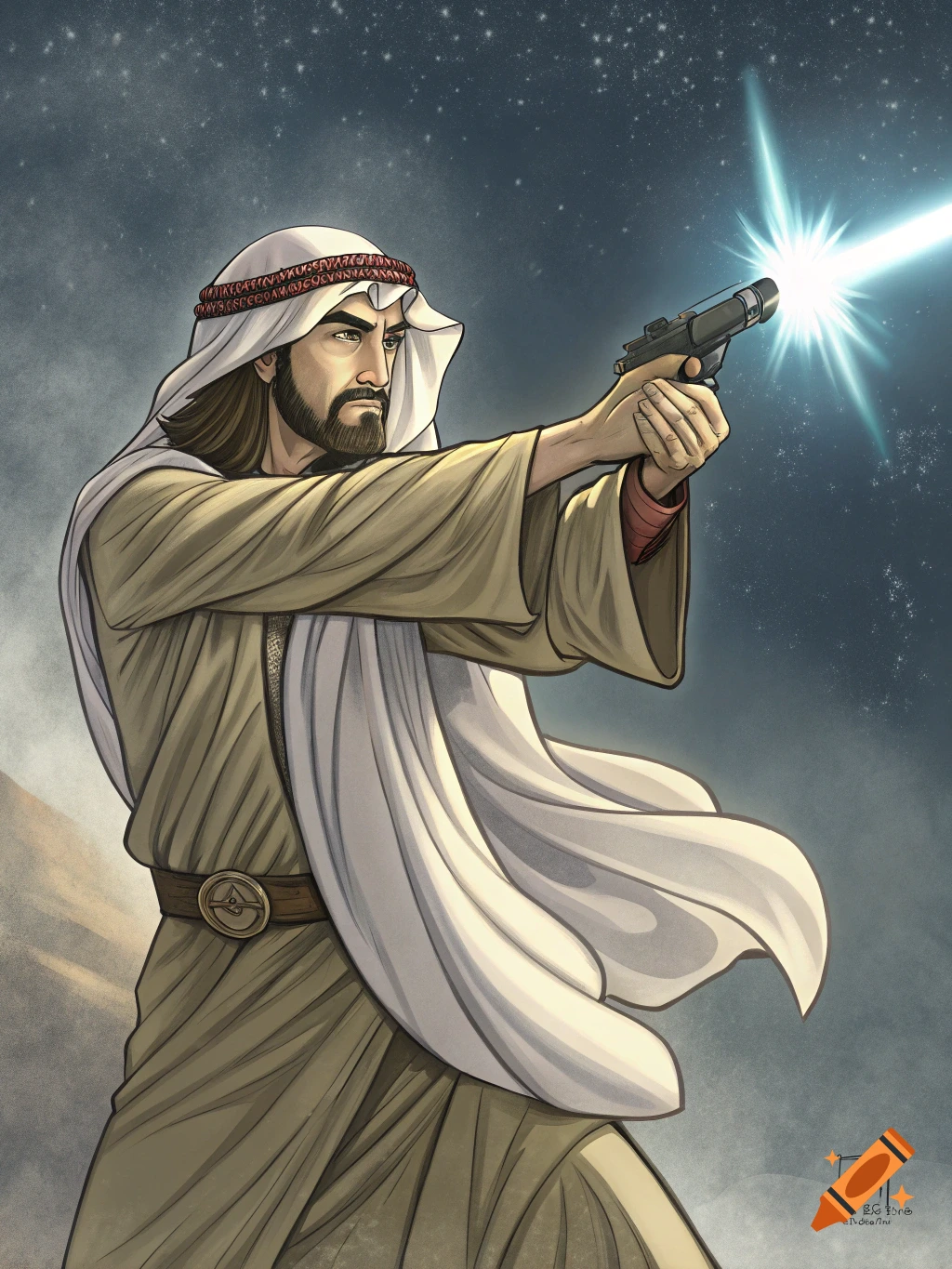 Illustration of Jesus in Arabic clothes firing a Spirit Gun energy ...