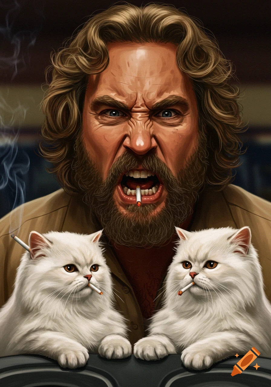 Illustrative portrait of an angry man yelling with a cigarette, with ...