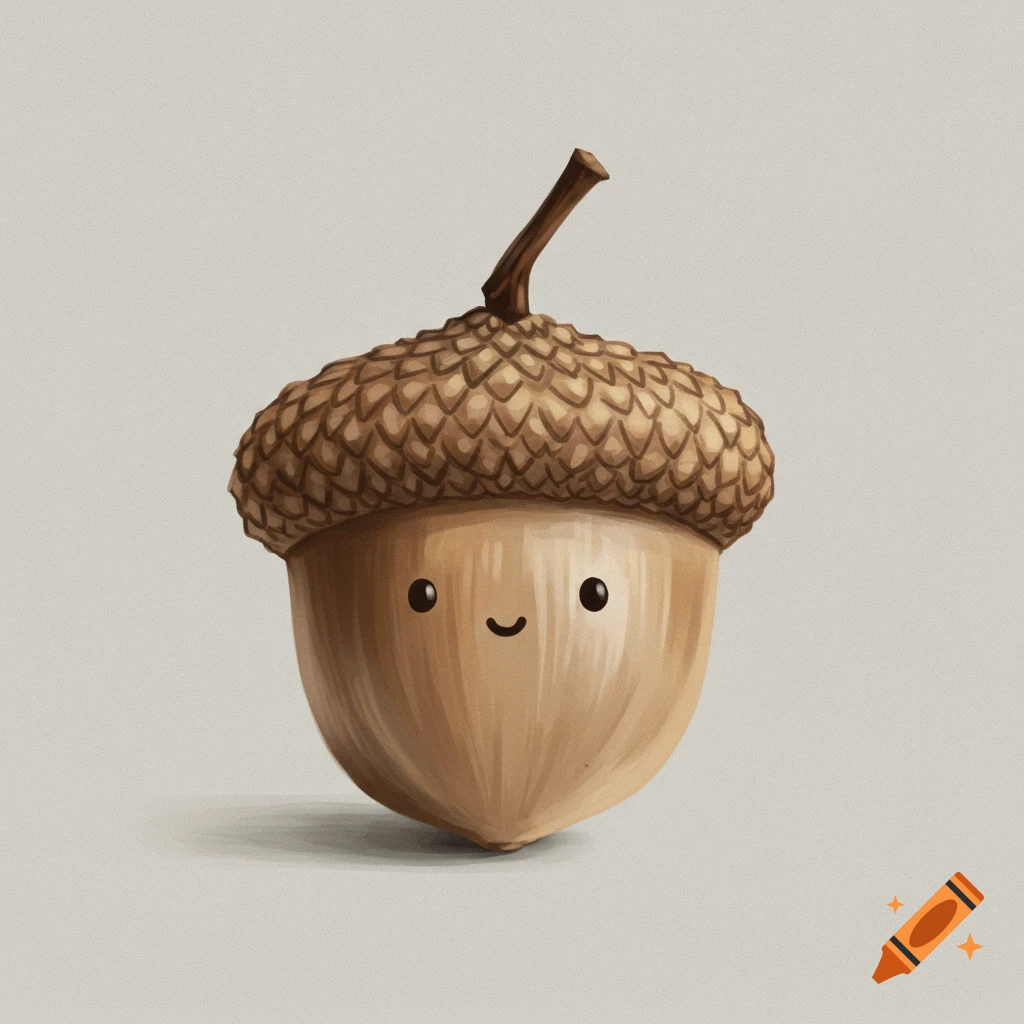 Minimalist illustration of a cute acorn with a face. on Craiyon