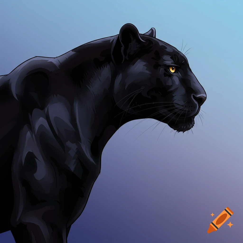 A 2d illustration of a black panther seen from the side. on Craiyon